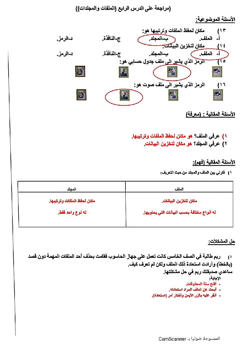 مراجعة دروس الحاسب الصف الخامس حاسوب الفصل الأول المناهج العمانية