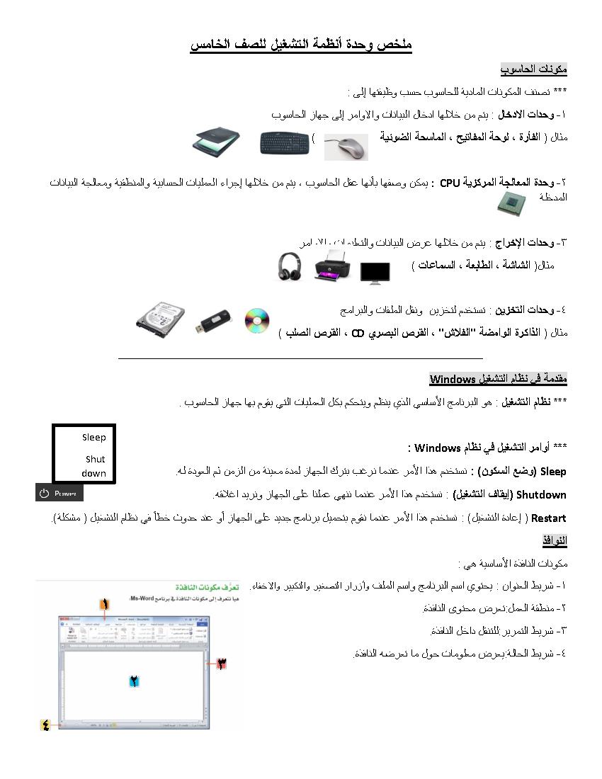 وحدة أنظمة التشغيل الصف الخامس حاسوب الفصل الأول المناهج العمانية